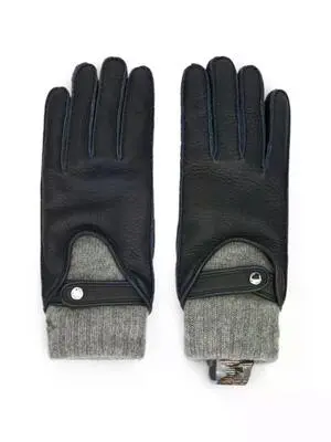 MOORER Ribbed-knit Panelled Gloves - Blue