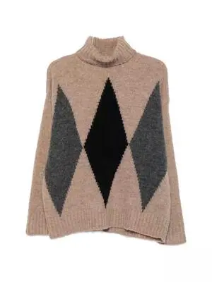 JUCCA Argyle Roll-neck Sweater - Neutrals
