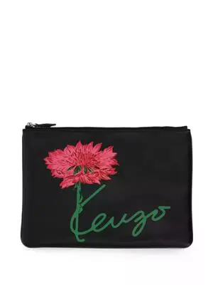 Kenzo Tulip Leather Clutch Bag - Black