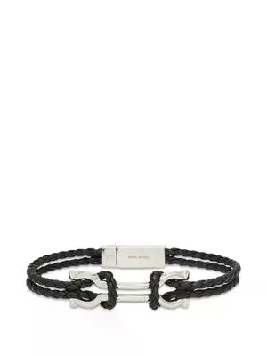 FERRAGAMO Gancini Braided-leather Bracelet - Silver