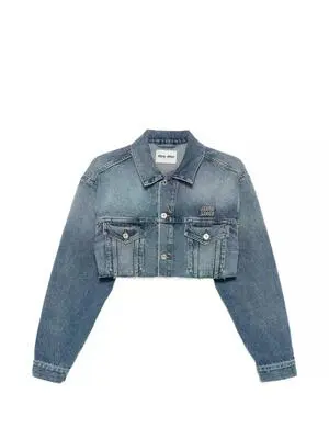 Miu Miu Logo-embroidered Cropped Denim Jacket - Blue