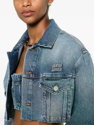 Miu Miu Logo-embroidered Cropped Denim Jacket