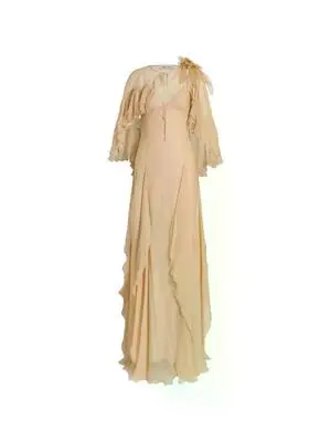 Alberta Ferretti Ruffled Silk Gown - Neutrals