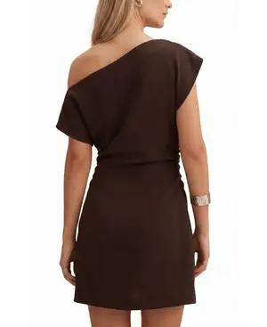 EVER NEW Danielle Asymmetrical Neck Mini Dress - Chocolate