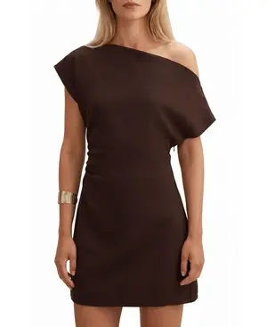 EVER NEW Danielle Asymmetrical Neck Mini Dress - Chocolate