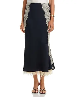Cinq À Sept Esme Satin Skirt With Lace Detail