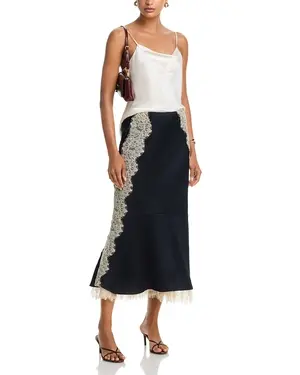Cinq À Sept Esme Satin Skirt With Lace Detail