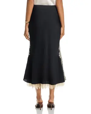 Cinq À Sept Esme Satin Skirt With Lace Detail