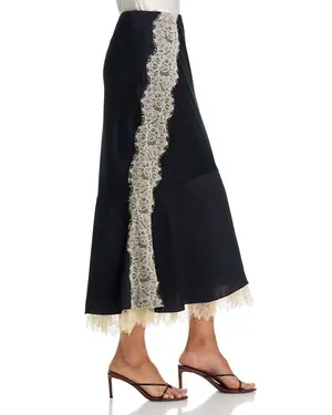 Cinq À Sept Esme Satin Skirt With Lace Detail