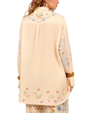 Agua Bendita Anastasia Embroidered Linen Blend Shirt