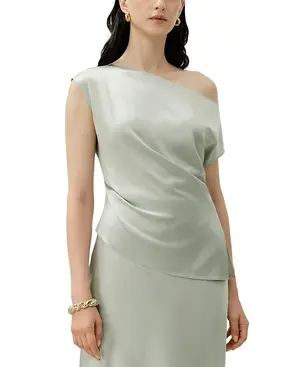 Lilysilk Stretch Silk Charmeuse Asymmetric Top - Silver Sage