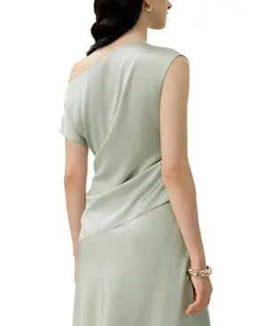 Lilysilk Stretch Silk Charmeuse Asymmetric Top - Silver Sage