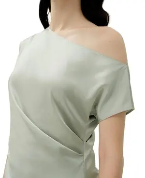 Lilysilk Stretch Silk Charmeuse Asymmetric Top - Silver Sage