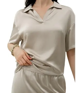 Lilysilk Washable Silk Charmeuse Polo Top