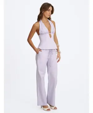 MISS CIRCLE NEW YORK Laureen Linen Straight Pants