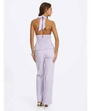 MISS CIRCLE NEW YORK Quinzella Linen Plunging Halter V Neck Top