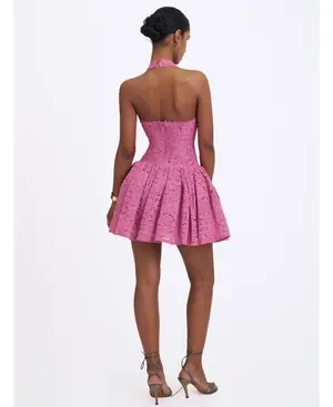 MISS CIRCLE NEW YORK Karla Lace Halterneck Mini Dress - Magenta