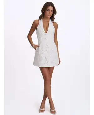 MISS CIRCLE NEW YORK Ignacia Cotton Lace Halter A-line Mini Dress