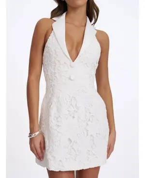 MISS CIRCLE NEW YORK Ignacia Cotton Lace Halter A-line Mini Dress
