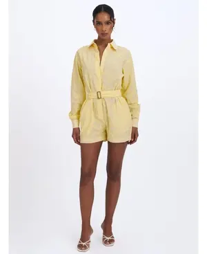 MISS CIRCLE NEW YORK Malou Embroidered Poplin Belted Shirt Romper