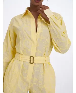 MISS CIRCLE NEW YORK Malou Embroidered Poplin Belted Shirt Romper