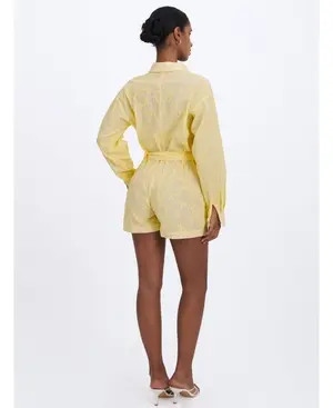 MISS CIRCLE NEW YORK Malou Embroidered Poplin Belted Shirt Romper
