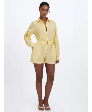 MISS CIRCLE NEW YORK Malou Embroidered Poplin Belted Shirt Romper