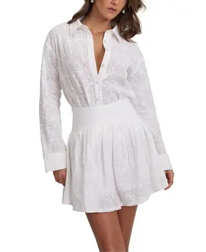 MISS CIRCLE NEW YORK Quintina Embroidered Cotton Gauze Button-down Shirt