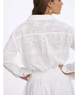 MISS CIRCLE NEW YORK Quintina Embroidered Cotton Gauze Button-down Shirt