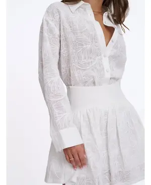 MISS CIRCLE NEW YORK Quintina Embroidered Cotton Gauze Button-down Shirt