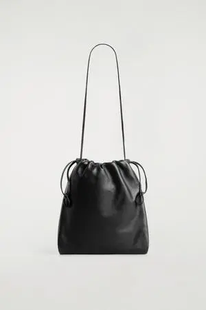 Cos Leather Drawstring Crossbody Bag - Black