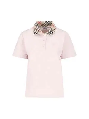 Burberry Cotton Polo Shirt With Check Collar - Pink