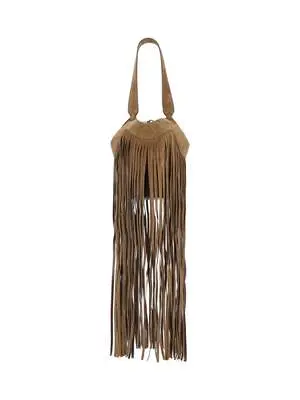 Khaite Structured Calf Leather Shoulder Bag With Fringe - Brown