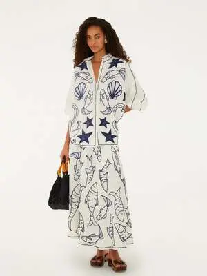 Farm Rio Puff-sleeved Embroidered Shirt - Bianco