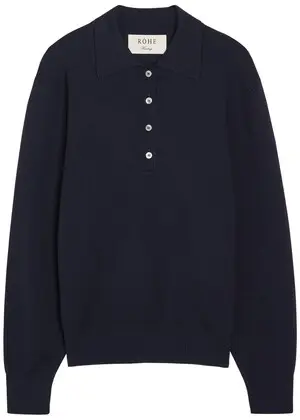 RÓHE Merino Wool Polo Jumper - Navy
