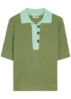 JW Anderson Waffle-knit Cotton-blend Polo Shirt - Green
