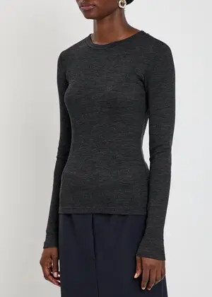 RÓHE Melange Knit Long Sleeve Wool Top
