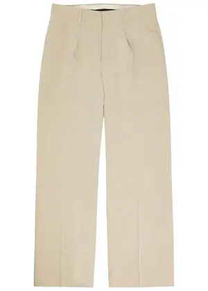 JW Anderson Pleated Wide-leg Linen-blend Trousers - Natural