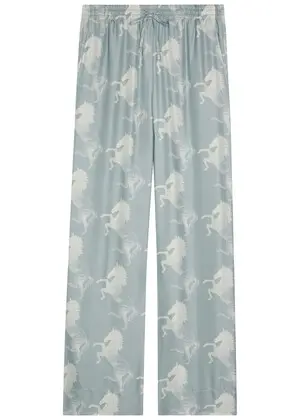 Stella McCartney Printed Wide-leg Silk Trousers - Blue