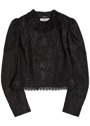 Chloé Floral Jacquard Lace-trimmed Cropped Jacket