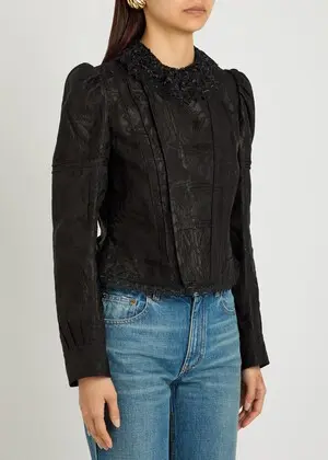 Chloé Floral Jacquard Lace-trimmed Cropped Jacket