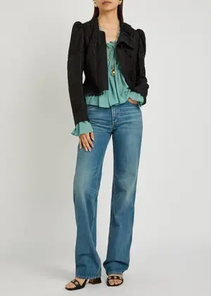 Chloé Floral Jacquard Lace-trimmed Cropped Jacket