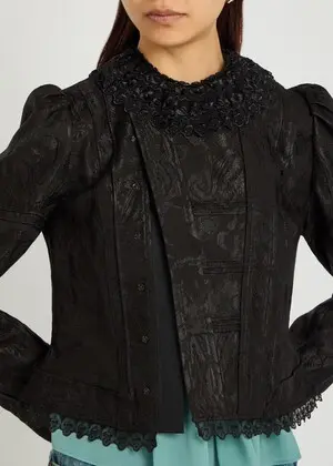 Chloé Floral Jacquard Lace-trimmed Cropped Jacket