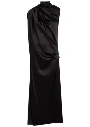 HEIRLOME Kate Draped Silk Midi Dress - Black