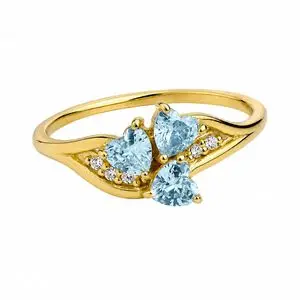 BELINDA JEWELZ Gold / Blue Aquamarine Triple Heart Cluster Birthstone Ring - Gold/blue