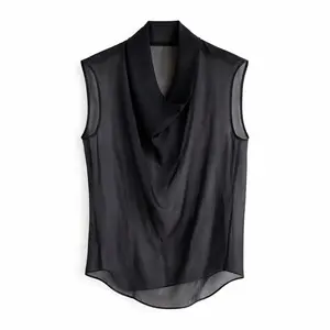 MUTE BY JL Sheering Drape Front Top - Black