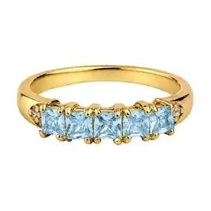 BELINDA JEWELZ Blue / Gold Aquamarine Princess Cut Birthstone Ring - Blue/gold