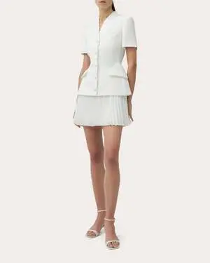 Simkhai Leah Crepe Pleated Blazer Mini Dress - White