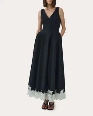 Simkhai Mira Faille Lace Fit & Flare Dress - Black