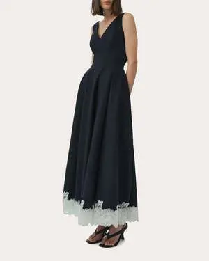 Simkhai Mira Faille Lace Fit & Flare Dress - Black